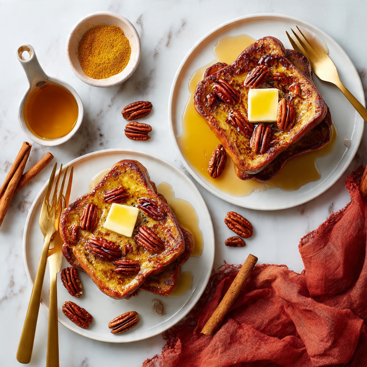 Pumpkin French Toast with Spiced Pecan Syrup | Cozy Fall Breakfast