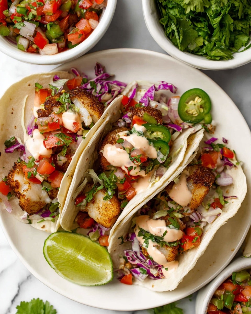 Baked Fish Tacos with Chipotle Lime Cream Sauce | Flavorful & Easy